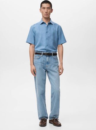 Mango Chemise coton manches courtes bleu ciel - Homme - XS - MANGO MAN