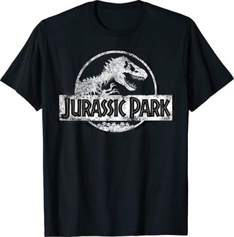 Jurassic Park White Distressed Black And White Logo T-Shirt