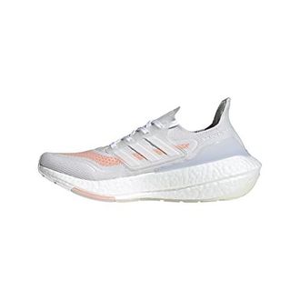 adidas Womens Ultraboost 21 Running Shoes, Crystal White/White/Glow Pink, 11