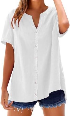 Generic Chemise ample 2025 pour femme, coupe classique, col à manches solides, chemise pour femme, vêtements pour la vie quotidienne, cadeaux de Noël, blanc, 
