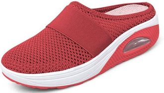 Onsoyours Clogs Weiche Hausschuhe Damen Pantoletten Mesh Sabot Mit Orthop&auml;disch Luftkissen Atmungsaktiv Plateau Freizeit Sandalen Slipper A Rot 38 EU