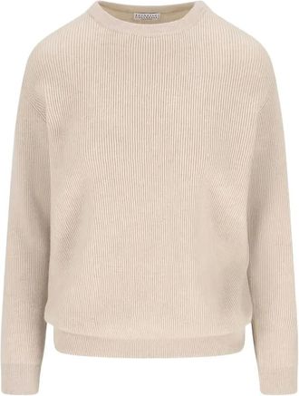 Brunello Cucinelli Femme, Pulls, Beige, Taille: 42 FR Pull en côtes de cachemire avec monili