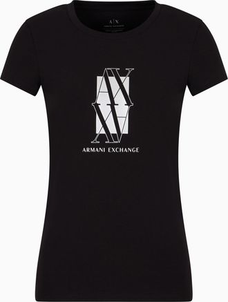 A|X Armani Exchange Womens Arte Sella, foil Monogram Logo,Regular Fit,Black,XXL