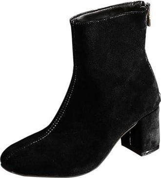 Generic Bottines pour femme &agrave; talon bloc moyen - Couleur unie - Fermeture &eacute;clair dans le dos - &Eacute;l&eacute;gantes et d&eacute;contract&eacute;es - Pour le bureau et les f&ecirc;tes, Noir,