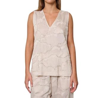 Kaos Kaos, Femme, Tops, Beige, Taille: 40 FR Top sans manches brod&eacute; &agrave; col en V