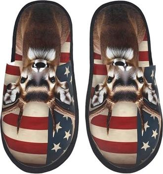 Generic Accueil Pantoufles Mur De Cerfs Et De Drapeaux Am&eacute;ricains Lavables Pantoufles Peluche Maison Slippers Pour Int&eacute;rieur Chambre H&ocirc;tel M