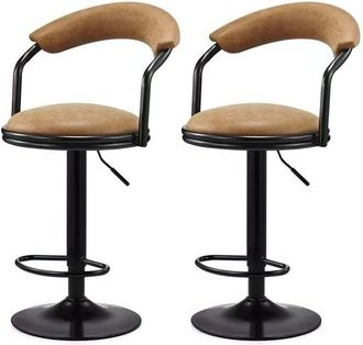 Generic Set mit 2 H&ouml;henverstellbaren Barhockern mit 360&deg;-Drehfunktion, Gepolstertem Kunstlederbezug und R&uuml;ckenlehne f&uuml;r Esszimmer und Bar, 60-80 cm