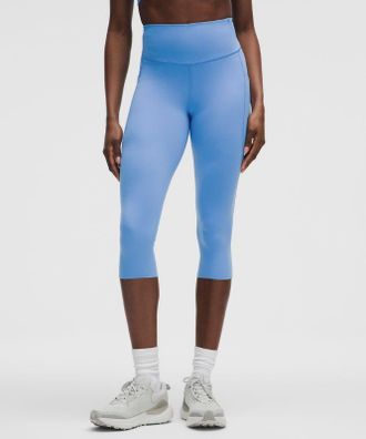 lululemon Fast and Free Crop Leggings mit hohem Bund und Taschen für Frauen - 48 cm - Größe 10 in Pool Party