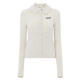 Chlo&eacute; Figurformende Logo-Strickjacke aus Wolle - - Knitwear - Damen - Grau - M
