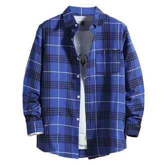 Generic Chemise &agrave; carreaux boutonn&eacute;e &agrave; manches longues pour homme avec poche de poitrine - Haut printemps et automne - Coupe d&eacute;contract&eacute;e - Confortable - Sans