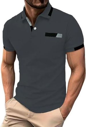 Generic Polo &agrave; manches courtes pour homme avec col boutonn&eacute; - Couleur unie - Printemps - &Eacute;t&eacute; - V&ecirc;tements d&eacute;contract&eacute;s tendance - Hauts de golf pour hommes, Gr
