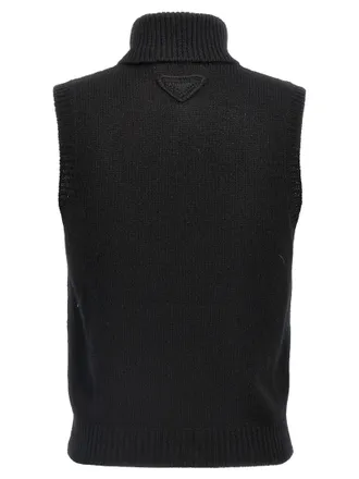 Prada Womens Black Cashmere Sleeveless Jacket Clothing