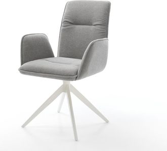 DELIFE Drehstuhl Vinja-Flex Strukturstoff Soft Grau Kreuzgestell breit Wei&szlig; 360&deg; drehbar Wippfunktion, Esszimmerst&uuml;hle