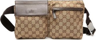 Gucci Bauchtaschen - GG Canvas Double Pocket Belt Bag - Gr. ONE SIZE - in Braun - f&uuml;r Damen