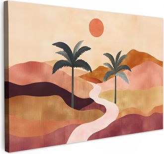 MuchoWow © Wandbilder Groß 120x80 cm XXL Wohnzimmer Wanddeko Schlafzimmer Zimmerdeko Wandgemälde Zimmer Deko auf Wand Dekoration Wall Art Hügel - Palmen - Abst