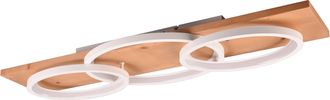 Trio Leuchten LED Deckenleuchte Barca 641110331, Metall Wei&szlig; matt, Holz Kiefer naturbelassen, inkl. 40 Watt LED, Switch Dimmer