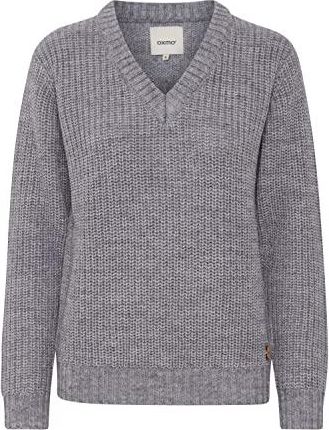 Oxmo by OXNanny Pull en tricot pour femme avec col en V, Gris m&eacute;lang&eacute; moyen (201146), L