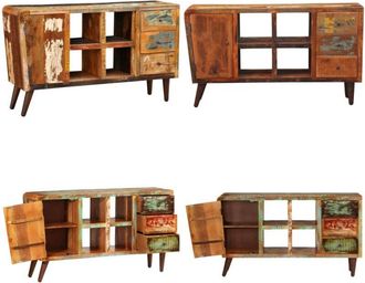 vidaXL Kommode Massivholz 1 T&uuml;r 4 F&auml;cher und 3 Schubladen - Holz Sideboard - Vintage Schrank - Antik M&ouml;bel - Massives Holz - Recyceltes Holz - Home & Living