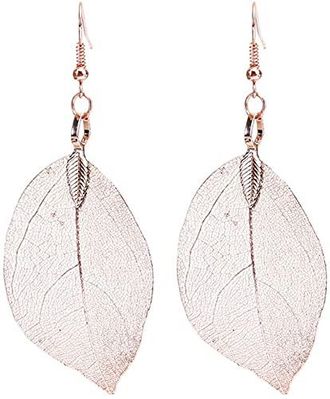 Generic Bijoux de Partie de Boucles doreilles de Crochet de Goutte en Forme de Feuille Creuse de Mode de Femme, Or Rose Clever Design