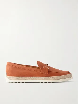 Tod's Mocassins En Daim À Finitions En Cuir Et En Raphia À Ornements Gomma - Rouge