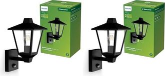 Philips Kinno Au&szlig;enwandleuchte mit Sensor, Up-Light, Max. 25 Watt, E27-Fassung, Schwarz (Packung mit 2)
