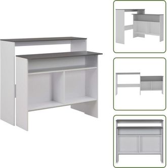 vidaXL Bartisch mit 2 Tischplatten Wei&szlig; und Grau 130 x 40 x 120 cm - Stehtisch - Bartisch - Esstisch - Wohnzimmertisch - Holzwerkstofftisch - The Living