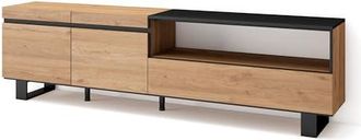 Skraut Home | TV-Schrank, Lowboard | f&uuml;r Wohnzimmer und Esszimmer | 200x57x35cm | F&uuml;r TV-Ger&auml;te bis zu 80 | Industriedesign | Moderner Stil | Eiche Schwarz