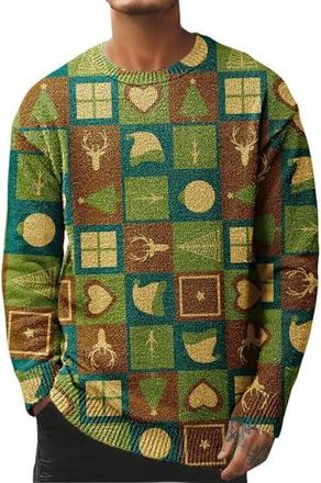 Generic Pull de Noël amusant pour homme avec renne et flocon de neige - Tenue de Noël surdimensionnée - Confortable et doux - Manches longues - Pull de festiv