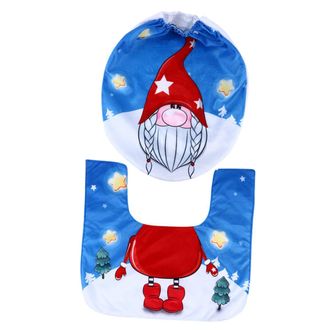 Soimiss Weihnachtlicher Toilettensitzbezug und Wc Teppich Satz aus Vliesstoff Waschbar Festliche Badezimmerdekoration mit Blauem No Face Motiv
