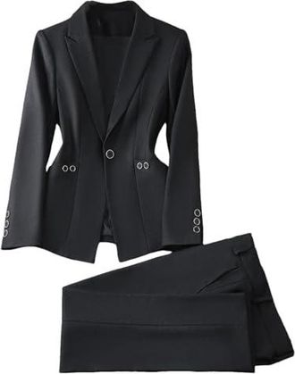 Generic Ensemble 2 pi&egrave;ces blazer et pantalon pour femme - Veste solide et formelle, Ensemble 2 pi&egrave;ces noir, XXXL