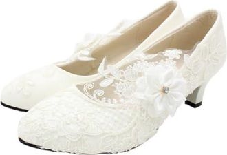 Minkissy Chaussures de Mariage Blanches en Dentelle Escarpins &agrave; Talons Moyens 5 CM Chaussures F&eacute;minines &Eacute;l&eacute;gantes pour C&eacute;r&eacute;monie Soir&eacute;e et Bal Confortables et 