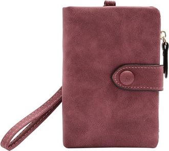 Generic Petit portefeuille &agrave; deux volets en cuir pour femme avec dragonne et emplacements pour cartes, fen&ecirc;tre didentit&eacute;, fermeture &eacute;clair, messager avec sang