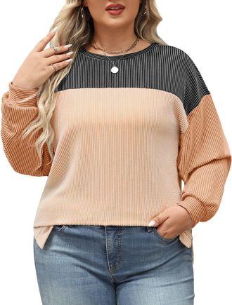 Heekpek Sweatshirt Damen Oversized Pullover Herbst Winter Rundhals Langarm Bunt Color Block Pullover Große Größen Langarmshirt Ohne Kapuze Casual Oberteil, Sc