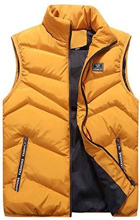 Generic Gilet matelass&eacute; l&eacute;ger pour homme sans col - Gilet dhiver chaud pour homme - Grandes tailles - Veste thermique - Col montant - Doudoune avec fermeture 