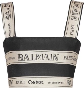 Balmain Kurzes Top aus Jacquard mit -Band - - Tops - Damen - Schwarzk - XS