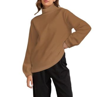Generic Pull Femme Oversize Manches Longues Col Rond Sweatshirt Automne Hiver Femmes Filles V&ecirc;tements Amples Hauts Col Haut Manches Longues Femme Col Rond Hau