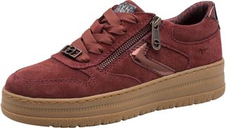 Tamaris Comfort Damen Sneaker flach zum Schn&uuml;ren mit Rei&szlig;verschluss, Rot (Merlot), 41 EU