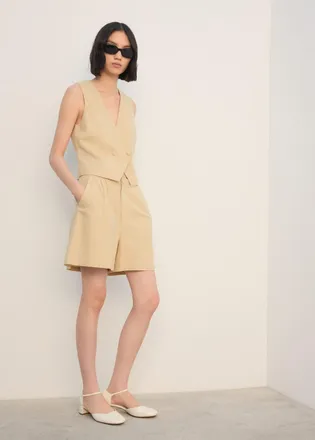 Mango Short droit en m&eacute;lange de lin moutarde - Femme - XS - MANGO