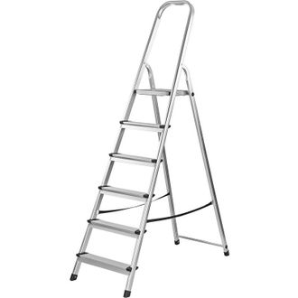 Dema Dema - Alu Haushaltsleiter 6 Stufen Stehleiter Aluleiter Stufenleiter Sicherheitsb&uuml;gel
