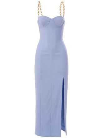 Carolina Herrera robe mi-longue &agrave; bretelles en cha&icirc;ne - Bleu