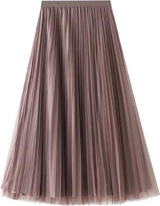 Generic Demi-jupe en maille de velours doré 2026 pour femme portant une longue taille haute plissée des deux côtés, kaki, Taille unique