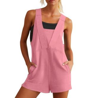 Generic Combishort d&eacute;t&eacute; sans manches cool bretelles larges combinaison &eacute;l&eacute;gante surdimensionn&eacute;e courte barboteuse pour femme combinaison d&eacute;contract&eacute;e unie ave