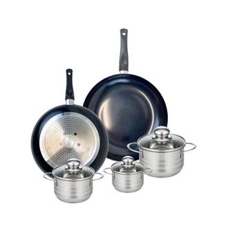 Fackelmann ELO 9738750 Batterie de cuisine 5 pi&egrave;ces, Ensemble de 2 Po&ecirc;les de cuisson 28 et 32 cm et 3 faitouts 12, 14 et 16 cm Elo Prima Brillant, inox, inductio