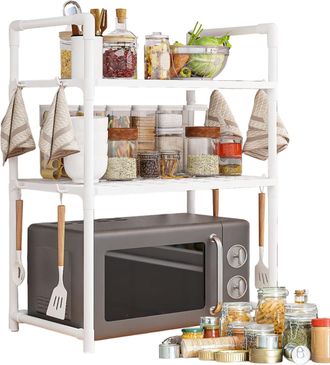 Generic Mikrowellenst&auml;nder - Verstellbarer Gegenorganisator, stabiler Doppelschicht-Brothalter, kompaktes Lagerregal | Multi Zweck Mikrowellenofen Organizer f