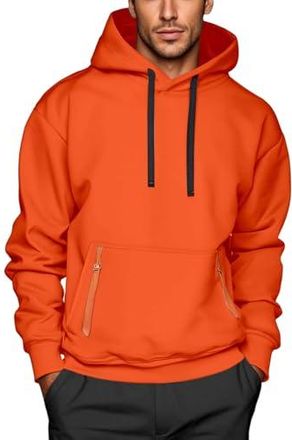 Generic Sweat &agrave; capuche d&eacute;contract&eacute; pour homme - Coupe ample - Chaud - Hiver - Automne - Streetwear - Confortable - Tissu doux et extensible, Orange, 3XL