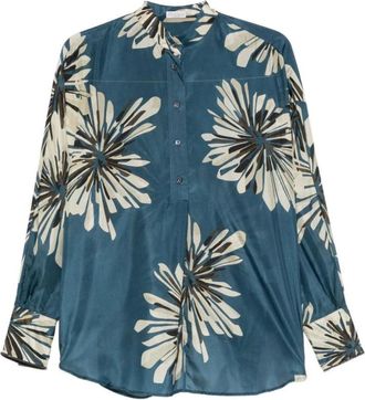 Brunello Cucinelli Femme, Blouses et Chemises, Bleu, Taille: 38 FR Floral Print Silk Blend Long Sleeve Shirt