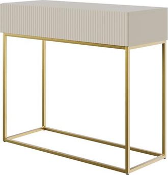 Selsey Konsolentisch Mit Schublade Beistelltisch 90 cm Eingangstisch Konsole Schminktisch Veldio Graubeige Goldene Beine