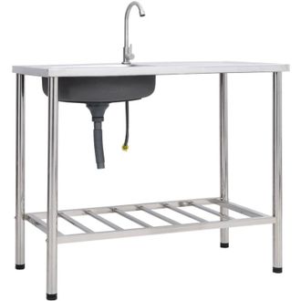 vidaXL Camping-Sp&uuml;le mit Wasserhahn Edelstahl - Vidaxl