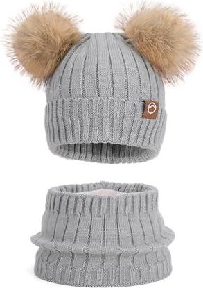 Generic Echarpe Hiver Enfant Bonnet Et DHiver Tricot&eacute;S Pour Doubl&eacute;S En Polaire Douce Et Chaude Avec Cache-Cou Pour Gar&ccedil;Ons Et Filles Par Temps Froid Basiques 