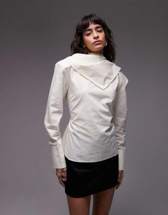 Asos Blouse à épaulettes et détail foulard - Gris nacre-Blanc